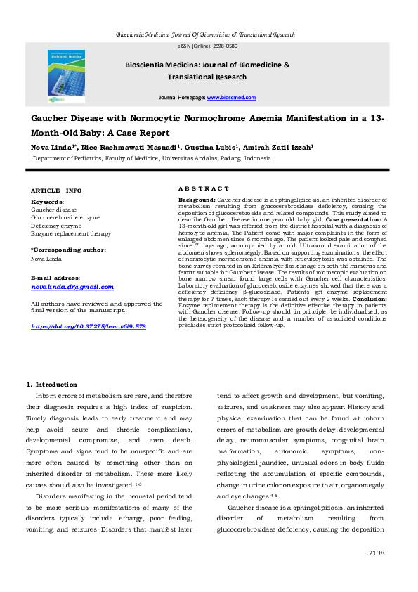 (PDF) Gaucher Disease with Normocytic Normochrome Anemia Manifestation ...
