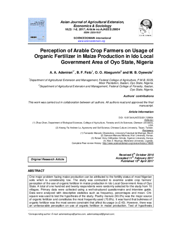 (PDF) Perception of Arable Crop Farmers on Usage of Organic Fertilizer ...