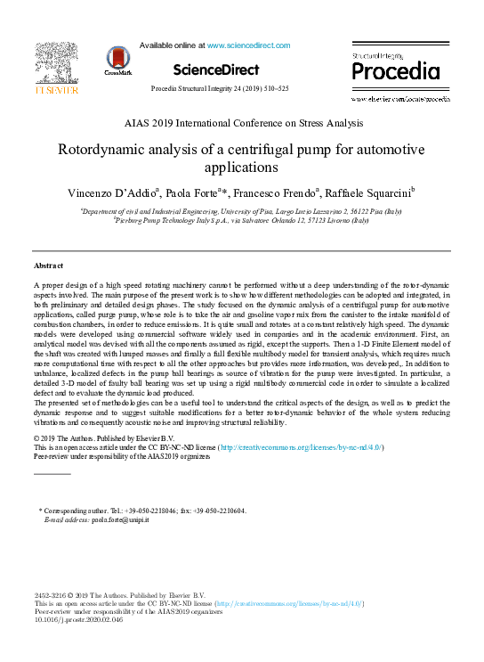 (PDF) Rotordynamic analysis of a centrifugal pump for automotive applications