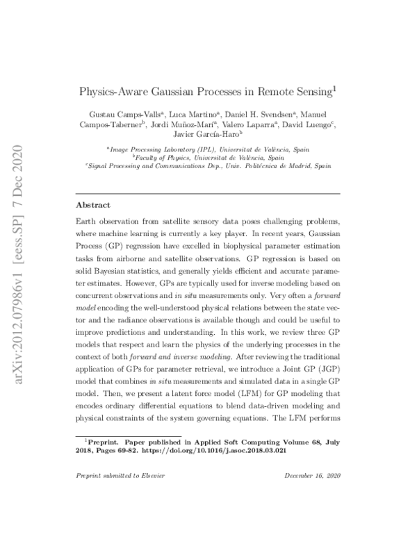 (PDF) Physics-informed Gaussian Processes for Remote Sensing