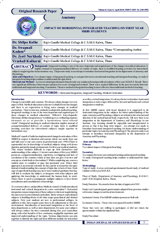 (PDF) Impact of Horizontal Integrated Teaching on First Year MBBS Students