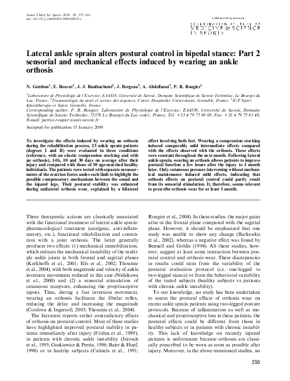 (PDF) Lateral ankle sprain alters postural control in bipedal stance: Part 2 sensorial and ...
