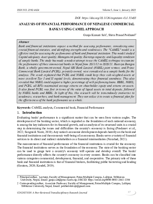 (PDF) Analysis of Financial Performance of Nepalese Commercial Banks ...