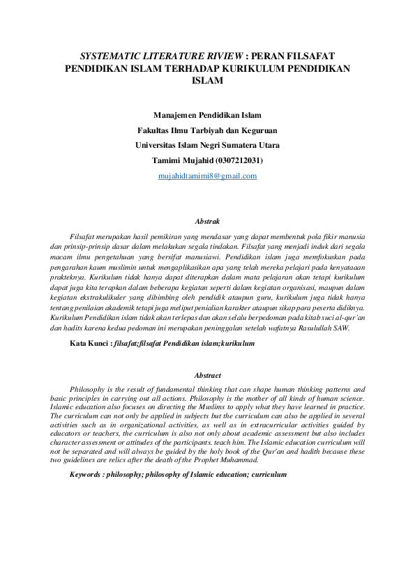 (PDF) SYSTEMATIC LITERATURE RIVIEW : PERAN FILSAFAT PENDIDIKAN ISLAM TERHADAP KURIKULUM ...