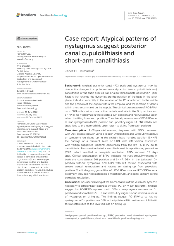 (PDF) Case report: Atypical patterns of nystagmus suggest posterior ...