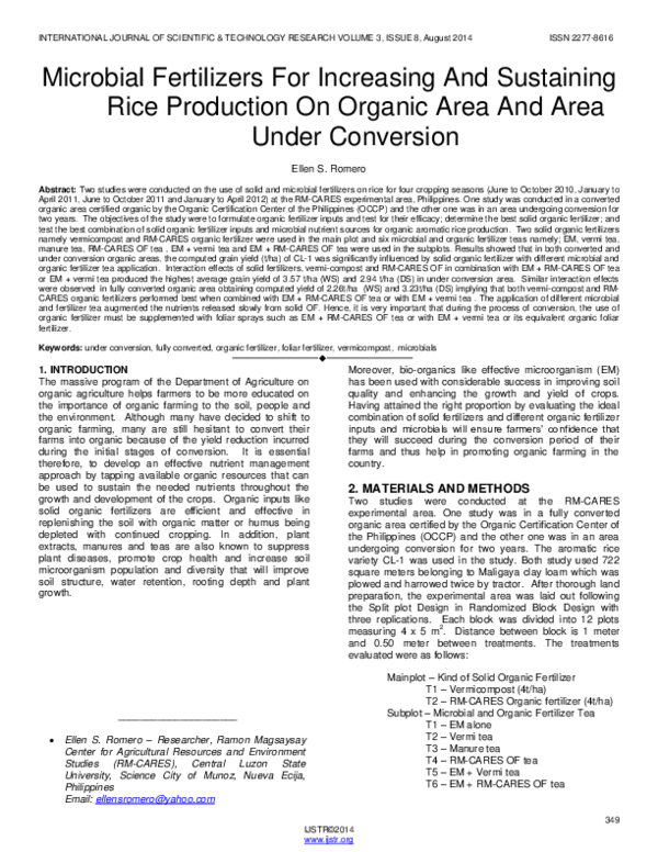(PDF) Microbial Fertilizers For Increasing And Sustaining Rice ...