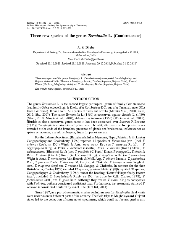 (PDF) Three new species of the genus Terminalia L. [Combretaceae]