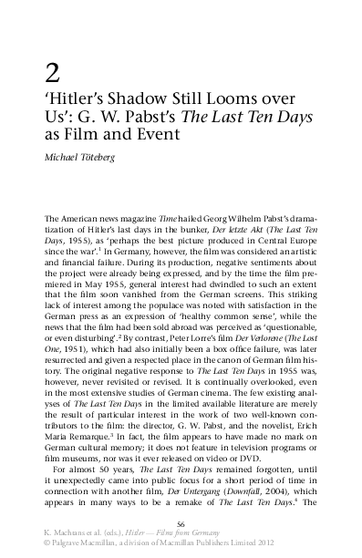 (PDF) ‘Hitler’s Shadow Still Looms over Us’: G. W. Pabst’s The Last Ten ...