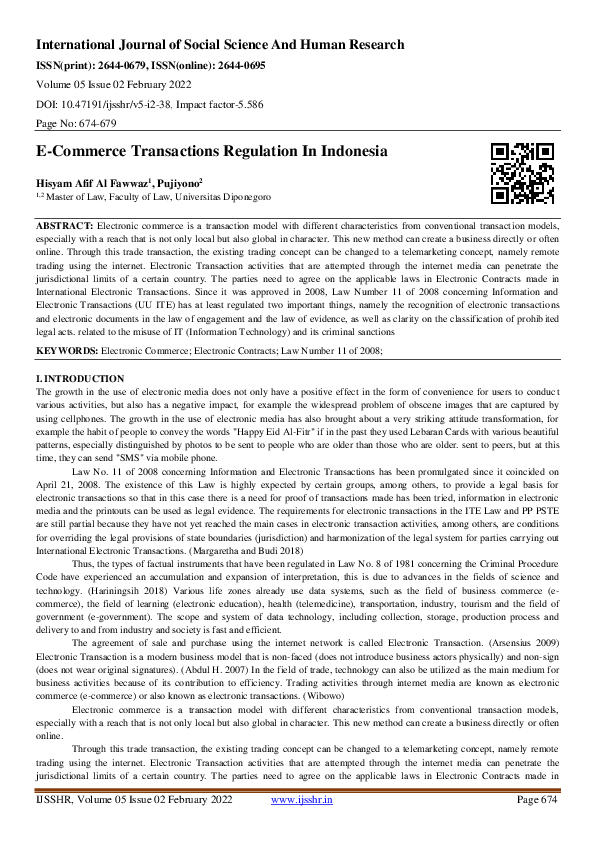 (PDF) E-Commerce Transactions Regulation In Indonesia