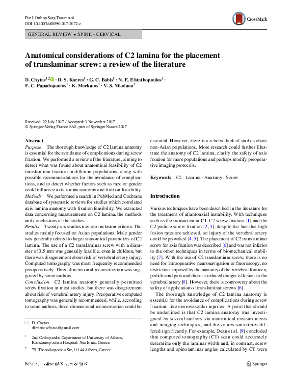(PDF) Anatomical considerations of C2 lamina for the placement of ...