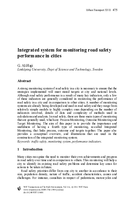 (PDF) Integrated system for monitoring road safety performance in cities