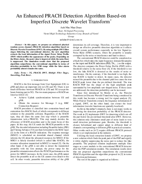 (PDF) An Enhanced PRACH Detection Algorithm Based-on Imperfect Discrete Wavelet Transform