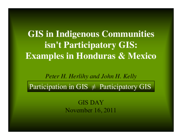 (PDF) GIS in Indigenous Communities isn't Participatory GIS: Examples ...