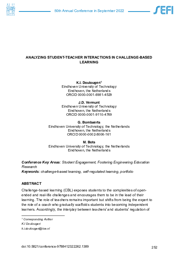 (PDF) Analyzing student-teacher interactions in challenge-based learning | Gunter Bombaerts ...