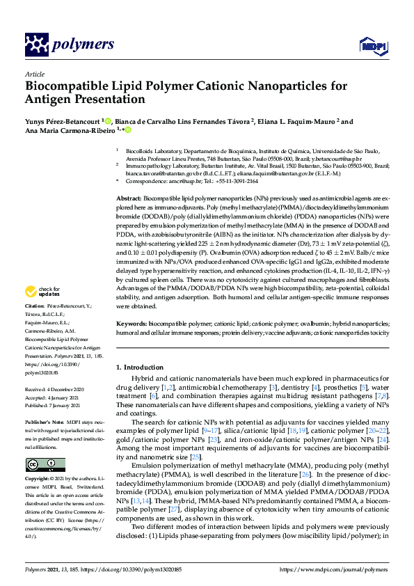 (PDF) Biocompatible Lipid Polymer Cationic Nanoparticles for Antigen ...