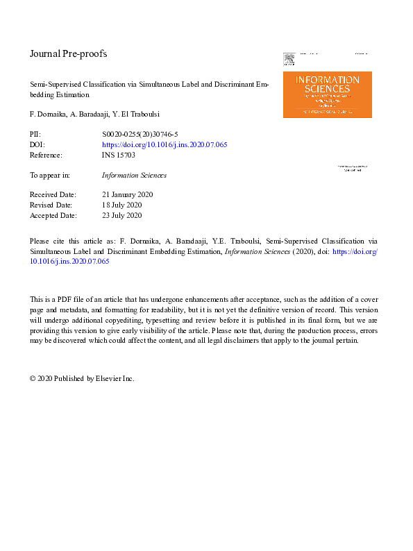 (PDF) Semi-supervised classification via simultaneous label and discriminant embedding ...