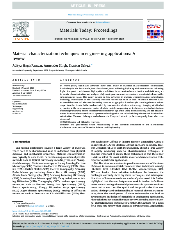 (PDF) Material characterization techniques in engineering applications: A review