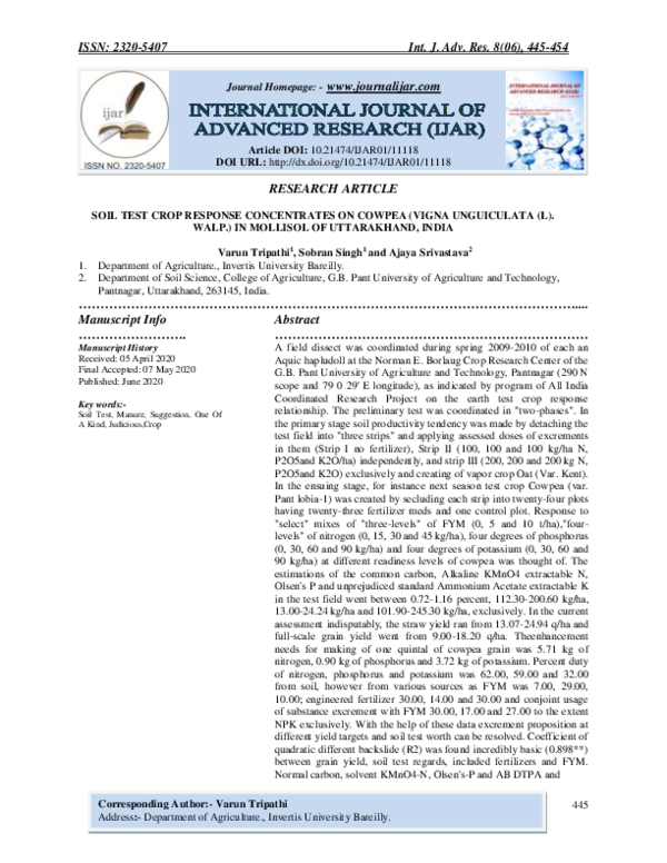 (PDF) Soil Test Crop Response Concentrates on Cowpea (Vigna Unguiculata ...