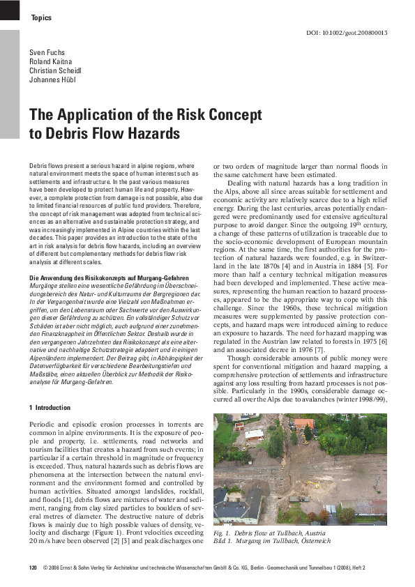 (PDF) The Application of the Risk Concept to Debris Flow Hazards