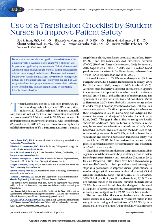 (PDF) Use of a Transfusion Checklist by Student Nurses to Improve ...