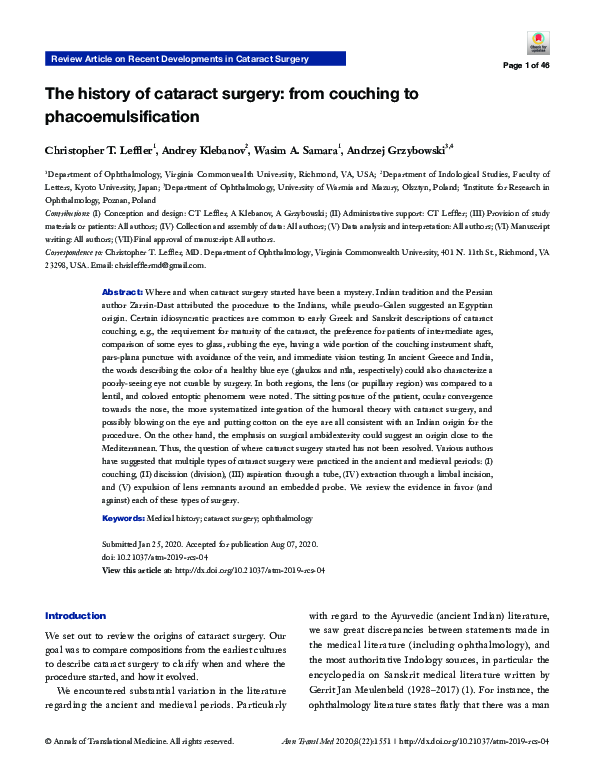 (PDF) The history of cataract surgery: from couching to phacoemulsification