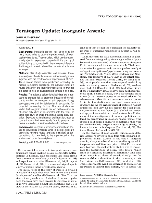 (PDF) Teratogen update: Inorganic arsenic