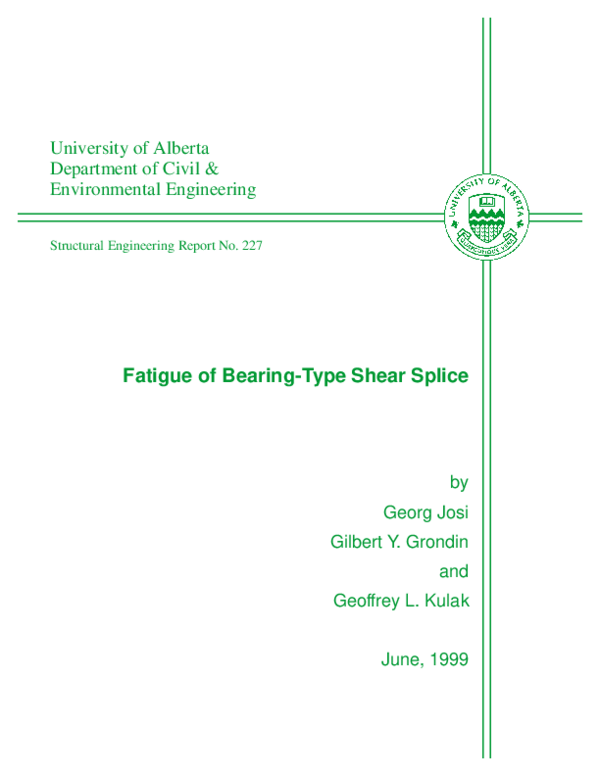 (PDF) Fatigue of bearing-type shear splices