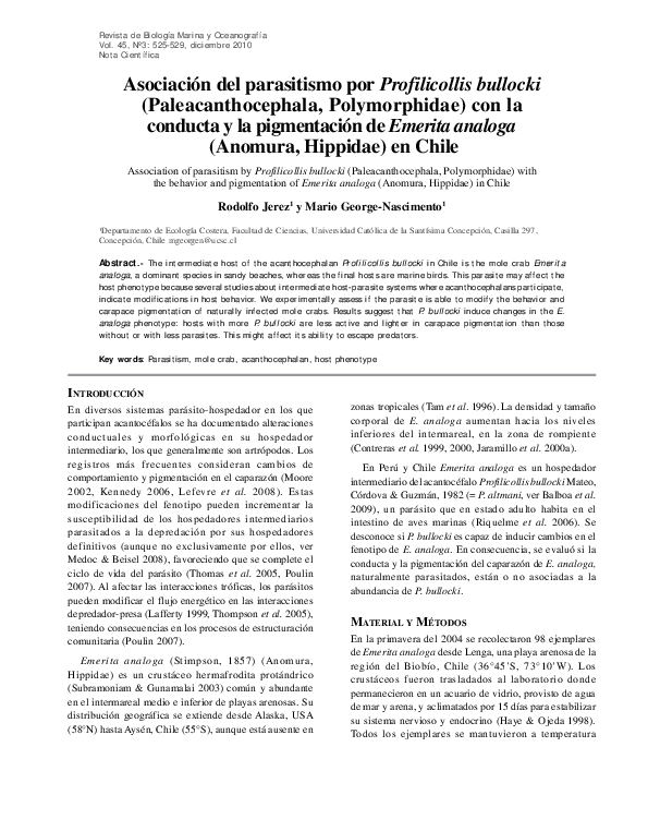 (PDF) Asociación del parasitismo por Profilicollis bullocki ...