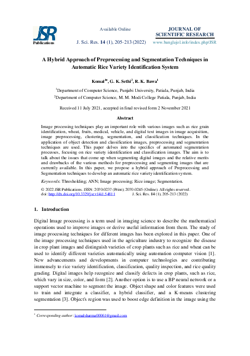 (PDF) A Hybrid Approach of Preprocessing and Segmentation Techniques in Automatic Rice Variety ...