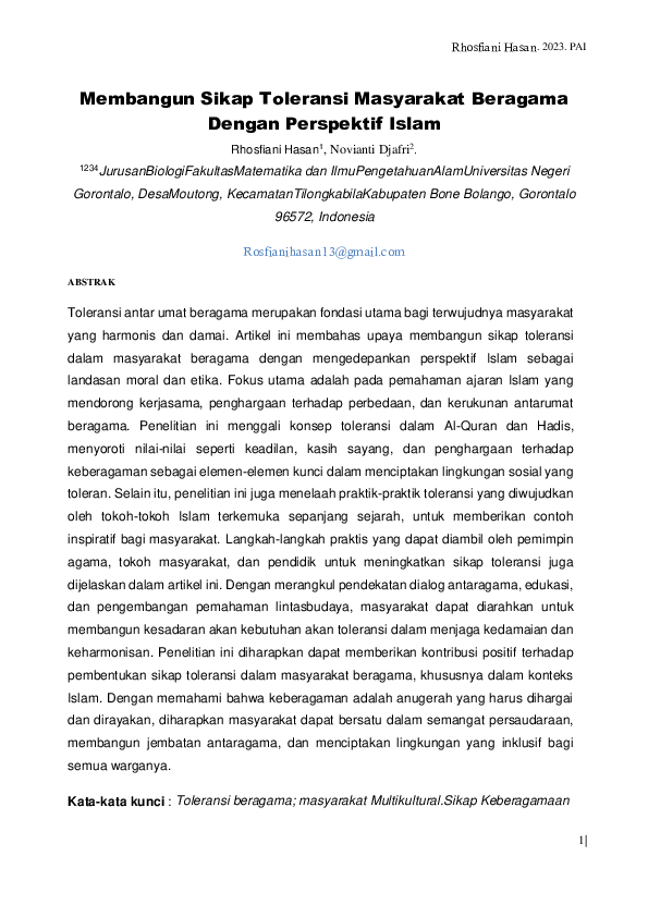 (PDF) Membangun Sikap Toleransi Masyarakat Beragama Dengan Perspektif Islam