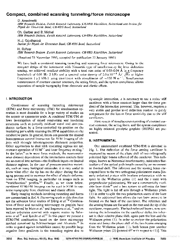 Pdf Compact Combined Scanning Tunneling Force Microscope