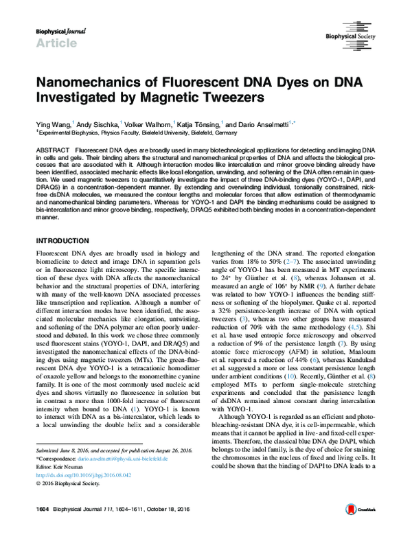 (PDF) Nanomechanics of Fluorescent DNA Dyes on DNA Investigated by ...