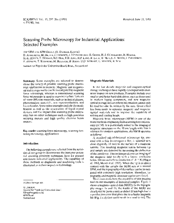 (PDF) Scanning probe microscopy for industrial applications: Selected examples
