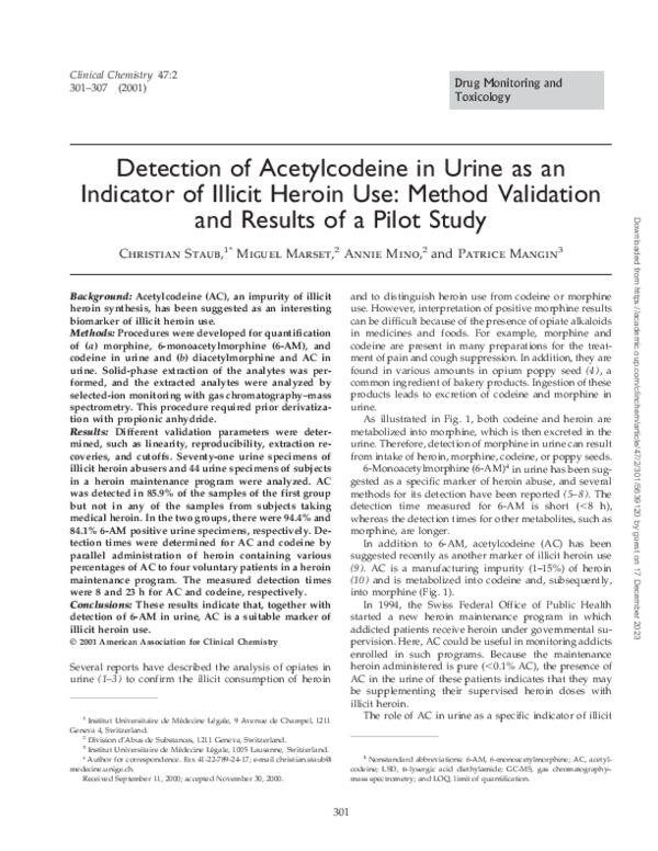 (PDF) Detection of Acetylcodeine in Urine as an Indicator of Illicit ...