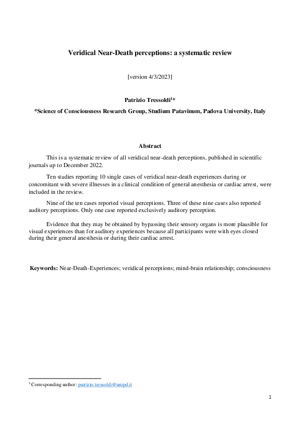 (PDF) Veridical Near-Death-Experiences: a systematic review