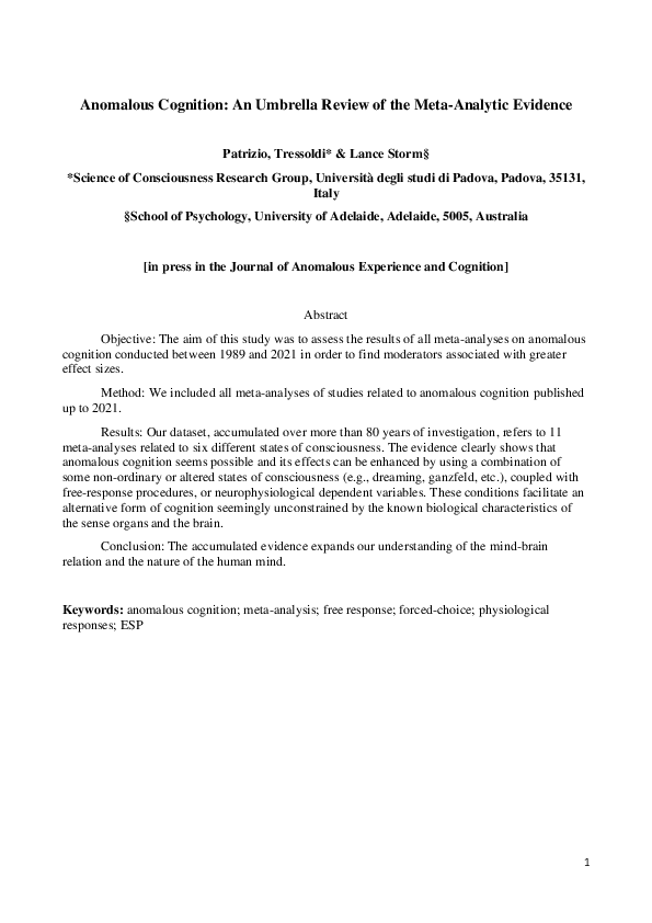 (PDF) Anomalous Perception: An Umbrella Review of the Meta-Analytic ...
