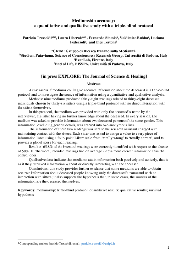 (PDF) Mediumship accuracy: A quantitative and qualitative study with a ...