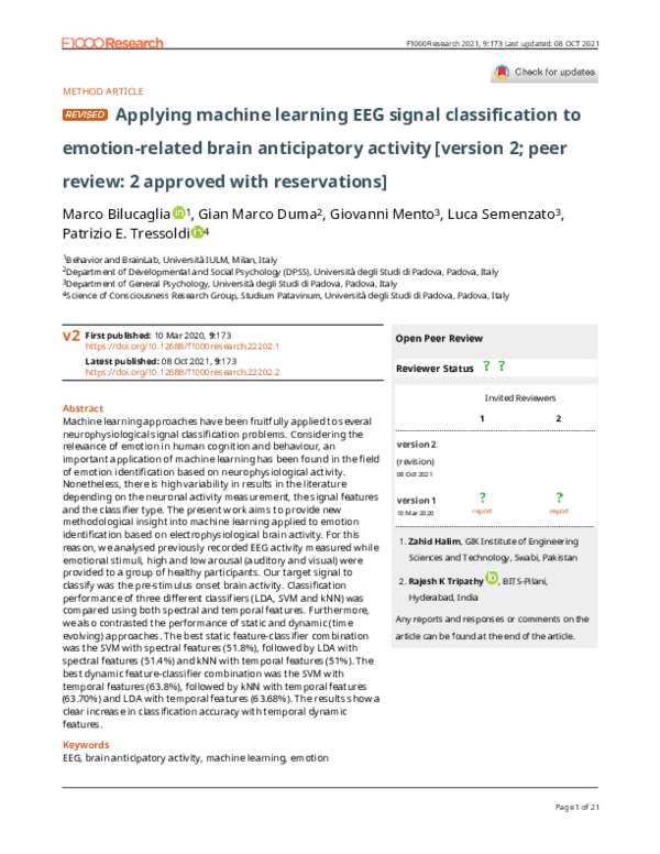 (PDF) Applying machine learning EEG signal classification to emotion ...