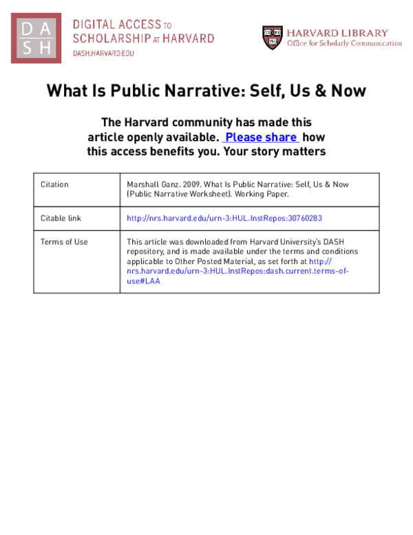 (PDF) What Is Public Narrative: Self, Us & Now