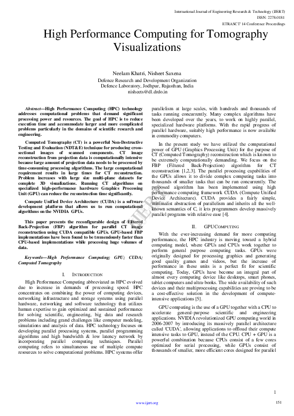 (PDF) High Performance Computing for Tomography Visualizations