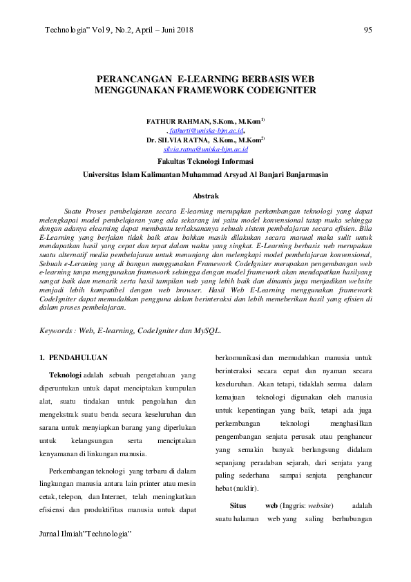 (PDF) Perancangan E-Learning Berbasis Web Menggunakan Framework Codeigniter
