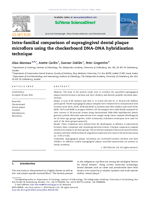 (PDF) Intra-familial comparison of supragingival dental plaque ...