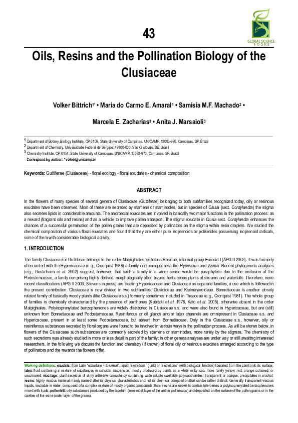 (PDF) Oils, Resins and the Pollination Biology of the Clusiaceae