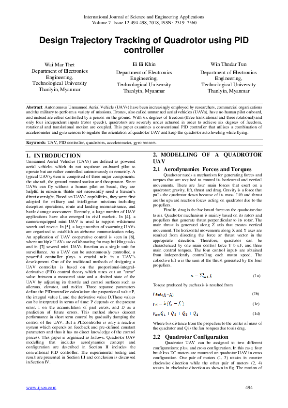 (PDF) Design Trajectory Tracking of Quadrotor using PID controller