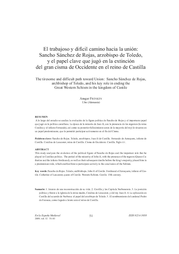 (PDF) El trabajoso y difícil camino hacia la unión: Sancho Sánchez de ...