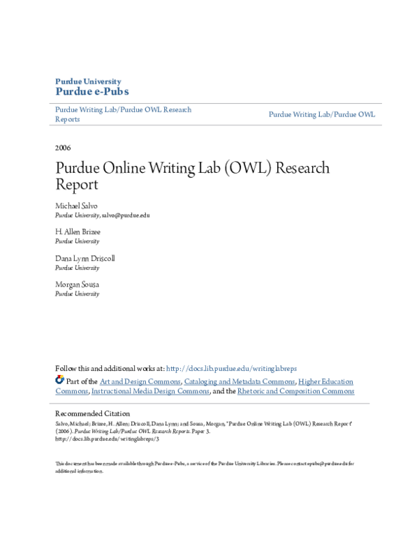 (PDF) Purdue Online Writing Lab (OWL) Research Report | Michael Salvo ...