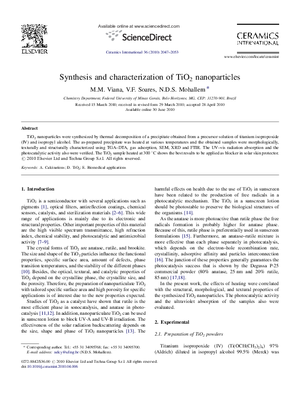 (PDF) Synthesis and characterization of TiO2 nanoparticle and study of ...