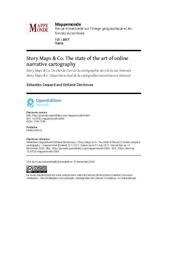 (PDF) Story Maps & Co. The state of the art of online narrative cartography
