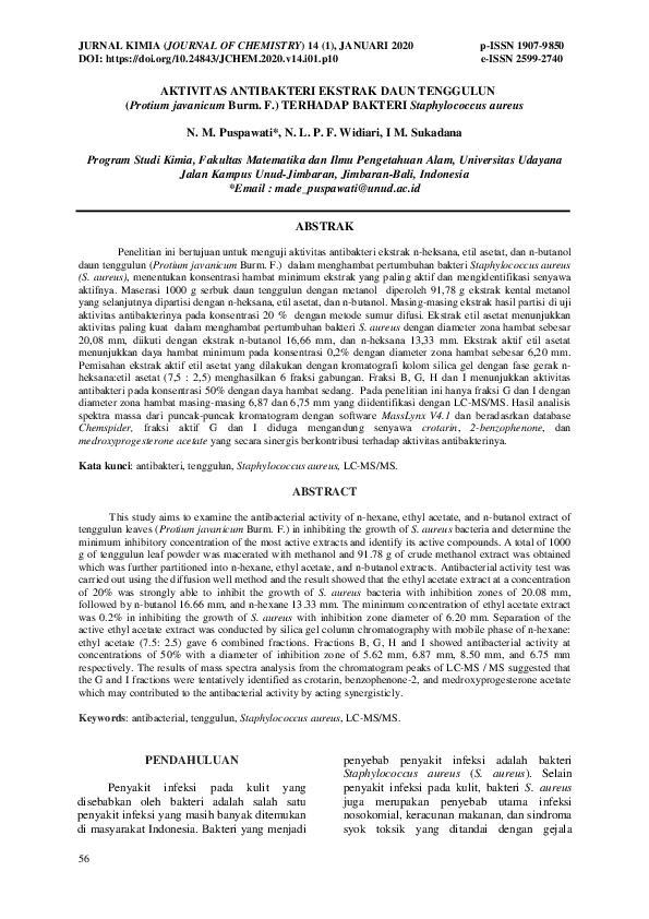 (PDF) AKTIVITAS ANTIBAKTERI EKSTRAK DAUN TENGGULUN (Protium javanicum Burm. F.) TERHADAP BAKTERI ...
