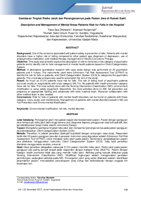 (PDF) Gambaran Tingkat Risiko Jatuh dan Penanganannya pada Pasien Jiwa ...